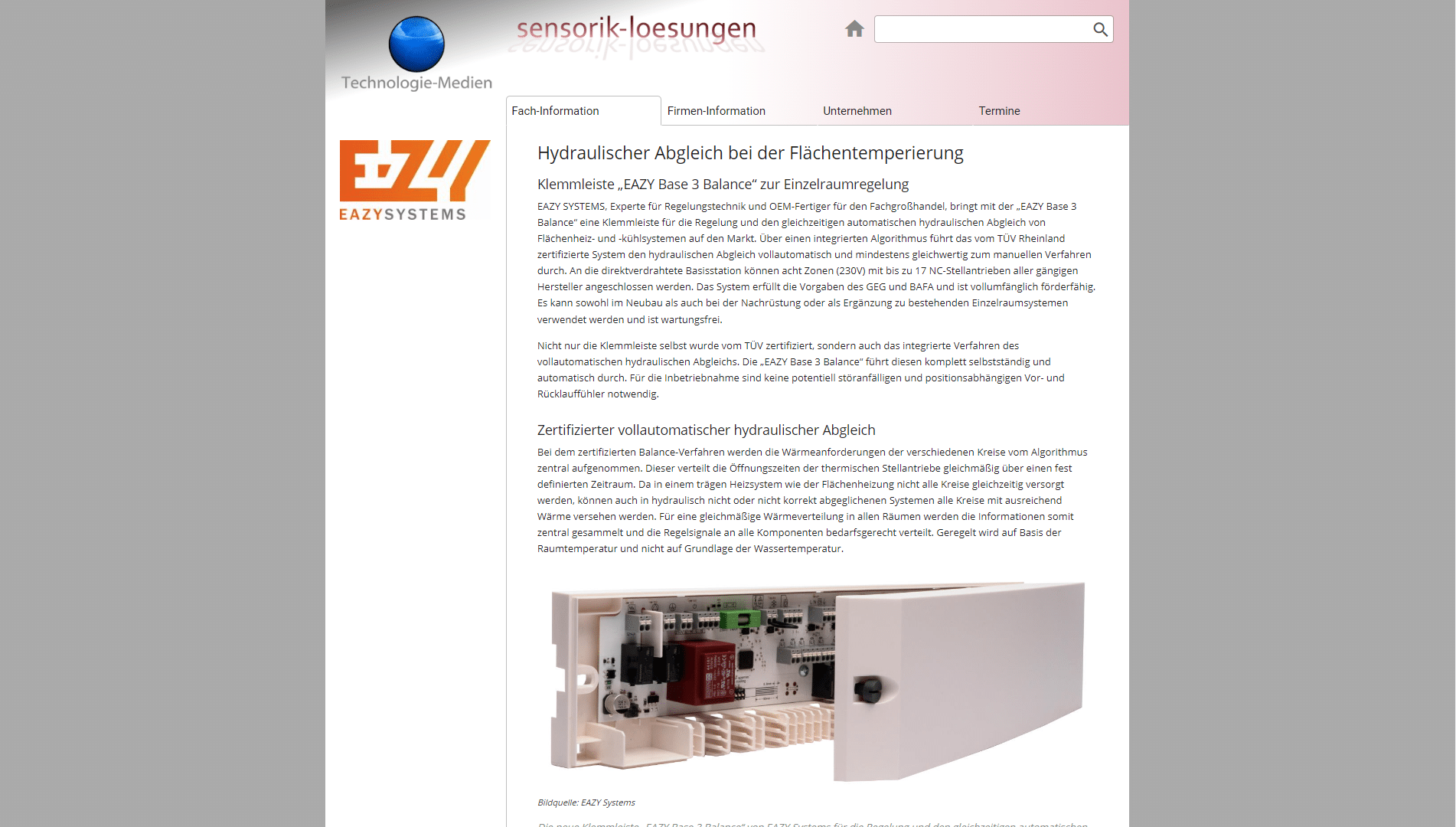 Hydraulischer Abgleich bei der Flächentemperierung: Klemmleiste „EAZY Base 3 Balance“ zur ...
